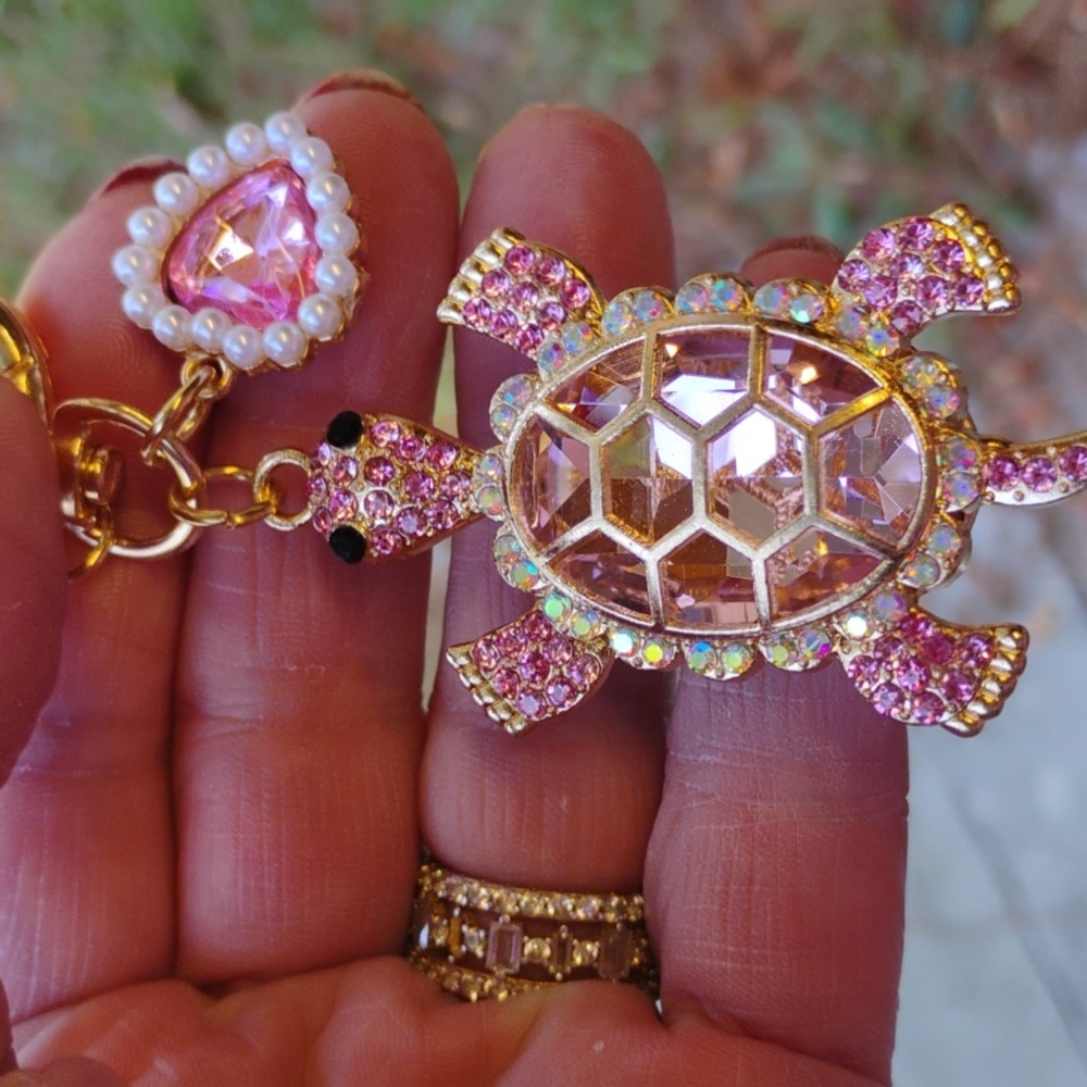 Bags | Pink Rhinestone Turtle Keychain Bag Charm | Poshmark
